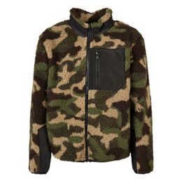 Winterjacke Urban Classics "Urban Classics Herren Boys Sherpa Jacket" Gr. 134/140, grün (woodcamo) Jungen Jacken