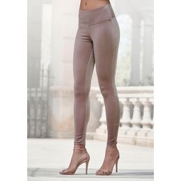 Leggings Lascana, Damen, Gr. 32/34, N-Gr, grau (taupe), Samt, Obermaterial: 92% Polyester, 8% Elasthan, unifarben, modisch, Hosen, in weicher, elastischer Samtoptik