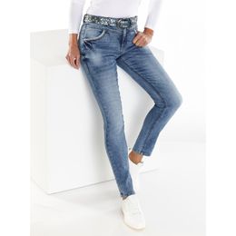 Bequeme Jeans Heine Gr. 38, Normalgrößen, blau (blue, bleached) Damen Jeans