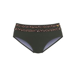 Highwaist-Bikini-Hose Lascana "Adelin" Gr. 34, N-Gr, grün (oliv, leo) Damen Badehosen mit bedruckten Einsätzen