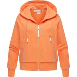 Kapuzensweatjacke Ragwear "Taila", Damen, Gr. 4XL (48), orange (pfirsich), Sweatware, Material: 70% Baumwolle, 30% Polyester, Casual, weit hüftlang, tiefer Rundhals, Ärmel ohne Ärmelschlitz Rippbündchen, Sweatjacken, modische Damen Sweatjacke mit Kapuze