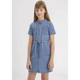 Jeanskleid LEVI'S KIDS "LVG ORGANIC UTILITY DRESS" Gr. 8 (128), N-Gr, blau (vibe check), Mädchen, Denim/Jeans, Obermaterial: 100% Baumwolle, Kleider, for GIRLS