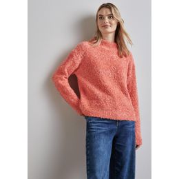 Rundhalspullover Street One Gr. 42, orange (peachwood orange) Damen Pullover mit Bouclé-Pullover