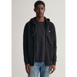 Kapuzensweatjacke Gant "REG SHIELD FULL ZIP HOODIE" Gr. M, schwarz (black) Herren Sweatjacken mit Logostickerei auf der Brust