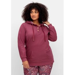 Kapuzensweatshirt sheego by Joe Browns "Große Größen" Gr. 40/42, rot (weinrot) Damen Sweatshirts mit Knopfleiste und Kängurutaschen