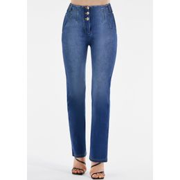 Skinny-fit-Jeans Freddy "WRUP SUPERSKINNY" Gr. M, N-Gr, bunt (dark blue yellow seams) Damen Jeans mit Lifting & Shaping Effekt