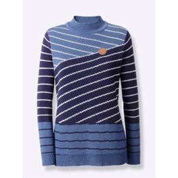 Stehkragenpullover Casual Looks "Pullover" Gr. 52, blau (jeansblau, marine, gemustert) Damen Pullover