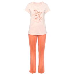 Pyjama Vivance Dreams Gr. 32/34, orange (orange, gestreift) Damen Homewear-Sets mit zartem Streifenmuster