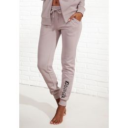 Sweatpants BENCH. LOUNGEWEAR, Damen, Gr. 32/34, N-Gr, rosa (rauchrosa), Interlock, Obermaterial: 60% Baumwolle, 40% Polyester, unifarben, bestickt, Basic, bequem lang, Hosen, mit Logodruck und Stickerei, Loungewear