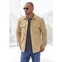 Langarmhemd John Devin "cooles Overshirt" Gr. XL (43/44), N-Gr, braun (camelfarben) Herren Hemden aus reiner Baumwolle, mit aufgesetzten Taschen