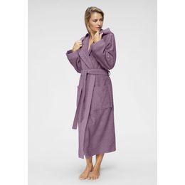 Damenbademantel Andas "»Livia«" Hausmäntel Gr. L Länge: 125 cm, lila (mauve) gemusterter Bordüre, langer Bademantel Damen, 100% Baumwolle, XS-2XL