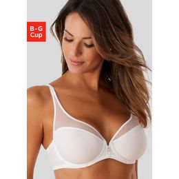 Bügel-BH Lascana, Damen, Gr. 100, Cup E, beige (creme), Microtouch, Obermaterial: 48% Polyamid, 40% Polyester, 12% Elasthan, Elegant, A-Linie, BHs BH Bügel-BH T-Shirt-BH, mit dezent transparentem Look