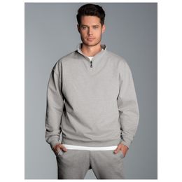 Sweatshirt TRIGEMA "TRIGEMA Troyer in bequemer Sweat-Qualität", Herren, Gr. L, grau (grau, melange), 70% Baumwolle, 30% Polyester, Basic, Sweatshirts