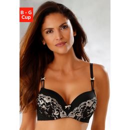 Schalen-BH Lascana "Fabiola", Damen, Gr. 100, Cup F, gold (schwarz, goldfarben), Spitze, Obermaterial: 80% Polyamid, 17% Elasthan, 3% Viskose, BHs BH Spitzenw&auml;sche B&uuml;gel-BH Spitzen-BH Schalen-BH, mit B&uuml;gel und edler Spitze, Dessous