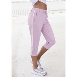 Caprihose Lascana Gr. 32, N-Gr, rosa (altrosa), Damen, Obermaterial: 70% Viskose, 25% Polyamid, 5% Elasthan, unifarben, Hosen Homewear Hose, mit seitlichen Streifen, Loungewear