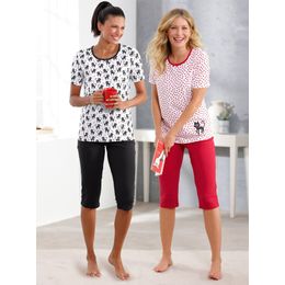 wäschepur Capri-Pyjama WÄSCHEPUR Gr. 40/42, bunt (weiß, schwarz, bedruckt, weiß, rot, bedruckt) Damen Homewear-Sets