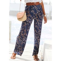 Jerseyhose Vivance Gr. 40, N-Gr, bunt (blau, rosé bedruckt) Damen Hosen mit Alloverdruck, bequeme Sommerhose in weiter Form, Strandhose