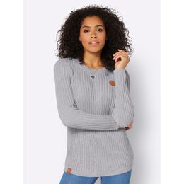 Rundhalspullover Casual Looks "Pullover" Gr. 40, grau (steingrau, weiß, meliert) Damen Pullover