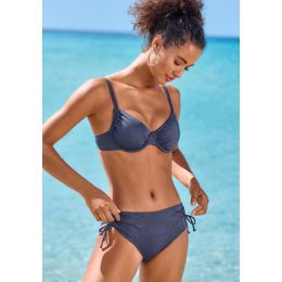 Bikini-Hose Lascana "Glitter" Gr. 34, N-Gr, blau (nachtblau) Damen Badehosen seitlich regulierbar