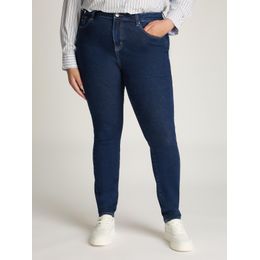 Regular-fit-Jeans Tommy Jeans CURVE "CRV MELANY UH SSKN", Damen, Gr. 42, Länge 32, blau (denim schwarz 1bk), Web, Obermaterial: 98% Baumwolle, 2% Elasthan, unifarben, casual, regular fit, Jeans, in Großen Größen im 5-Pocket-Style