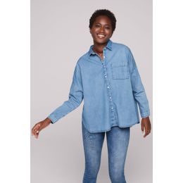 Jeansbluse SOCCX Gr. L/XL, blau (blau vintage), Damen, Material: 97% Baumwolle, 3% Elasthan, bedruckt, Blusen, im Turn-Up-Look