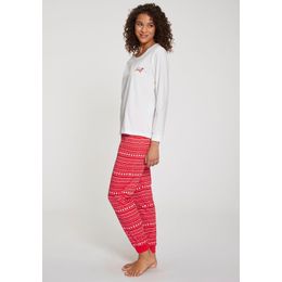 Pyjama Lascana Gr. 36/38, rot (weiß, gemustert) Damen Homewear-Sets mit süßem Dackel-Motiv