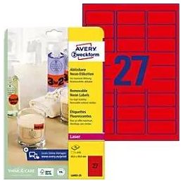 Avery Zweckform L6003-25 Etiketten DIN A4 Neonrot 63,5 x 29,6 mm 25 Blatt à 27 Etiketten