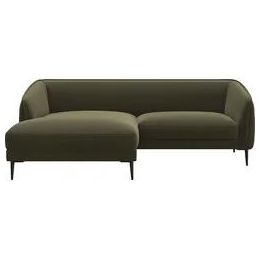 Ecksofa FLEXLUX "Belle Designsofa, bequem durch Kaltschaum im Sitz, L-Form" Sofas Gr. B/H/T: 218cm x 74cm x 149cm, Velvet, Chaiselongue links, grün (moss green) Skandinavisches Design, In hochwertiger Verarbeitung, BT 218149 cm