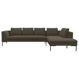 Ecksofa FLEXLUX "Loano, superbequemer Sitzkomfort durch Kaltschaum im Sitz, L-Form" Sofas Gr. B/H/T: 319cm x 86cm x 230cm, Lederoptik, lange Ottomane rechts, braun (camel braun) modernes Sofa, frei im Raum stellbar, lose Kissen, hoher Fuß