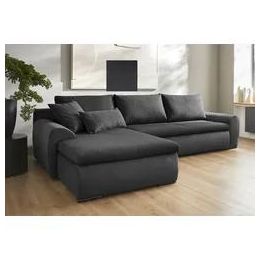 Ecksofa Home Affaire "Win L-Form" Sofas Gr. B/H/T: 285cm x 85cm x 176cm, Struktur-Samtvelours, Recamiere beidseitig montierbar, Ohne Bettfunktion und Bettkasten, schwarz-weiß (schwarz, weiß, schwarz) wahlweise mit Bettfunktion und Bettkasten