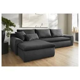 Ecksofa Home Affaire "Win L-Form" Sofas Gr. B/H/T: 285cm x 85cm x 176cm, Struktur-Samtvelours, Recamiere beidseitig montierbar, Mit Bettfunktion und Bettkasten, schwarz-weiß (schwarz, weiß, schwarz) wahlweise mit Bettfunktion und Bettkasten