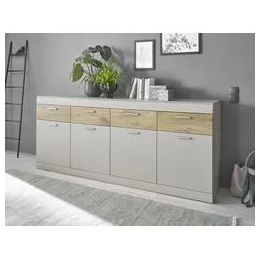 Sideboard Inosign "SCARA" Sideboards Gr. B/H/T: 200cm x 85cm x 42cm, 4 St., grau (kieselgrau) mit Applikation Zinneiche Dekor, Breite 200 cm, Softclose-Funktion