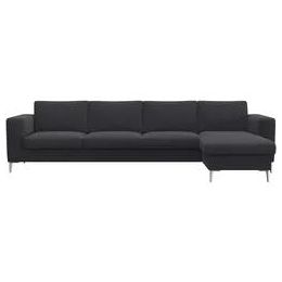 Ecksofa FLEXLUX "Fiore, super Sitzkomfort durch Kaltschaum im Sitz, L-Form" Sofas Gr. B/H/T: 295cm x 85cm x 159cm, Lederoptik, Chaiselongue rechts, schwarz (gorilla blac) breite Armlehnen, Füße Alu