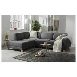 Ecksofa Max Winzer "Blackpool modern, mittlere Sitzhärte mit hochwertiger Schaumpolsterung" Sofas Gr. B/H/T: 248cm x 75cm x 188cm, Flachgewebe 16001, Ottomane links, grau (anthrazit) Lounge-Charakter durch niedrigen, leicht gewölbten Rücken