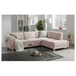 Ecksofa Max Winzer "Blackpool modern, mittlere Sitzhärte mit hochwertiger Schaumpolsterung" Sofas Gr. B/H/T: 248cm x 75cm x 188cm, Flachgewebe 16001, Ottomane rechts, rosa (rose) Lounge-Charakter durch niedrigen, leicht gewölbten Rücken