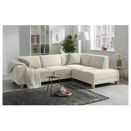 Ecksofa Max Winzer "Blackpool modern, mittlere Sitzhärte mit hochwertiger Schaumpolsterung" Sofas Gr. B/H/T: 248cm x 75cm x 188cm, Flachgewebe 16001, Ottomane rechts, beige Lounge-Charakter durch niedrigen, leicht gewölbten Rücken