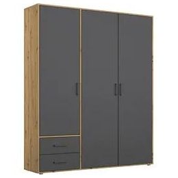 Drehtürenschrank Rauch "Kleiderschrank Schrank Garderobe Wäscheschrank VOYAGER" Schränke Gr. B/H/T: 140cm x 194cm x 53cm, 3 St., grau (eiche artisan/graumetallic) moderne Griffe in Graumetallic mit Außenschubkästen MADE IN GERMANY