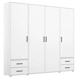 Drehtürenschrank Rauch "Kleiderschrank Schrank Garderobe Wäscheschrank VOYAGER" Schränke Gr. B/H/T: 187cm x 194cm x 53cm, 4 St., weiß (alpinweiß) moderne Griffe in Graumetallic mit Außenschubkästen MADE IN GERMANY