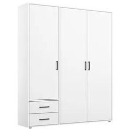 Drehtürenschrank Rauch "Kleiderschrank Schrank Garderobe Wäscheschrank VOYAGER" Schränke Gr. B/H/T: 140cm x 194cm x 53cm, 3 St., weiß (alpinweiß) moderne Griffe in Graumetallic mit Außenschubkästen MADE IN GERMANY