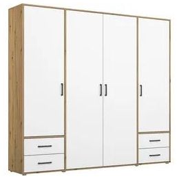 Drehtürenschrank Rauch "Kleiderschrank Schrank Garderobe Wäscheschrank VOYAGER" Schränke Gr. B/H/T: 187 cm x 194 cm x 53 cm, 4 St., weiß (eiche artisan, alpinweiß) moderne Griffe in Graumetallic mit Außenschubkästen MADE IN GERMANY