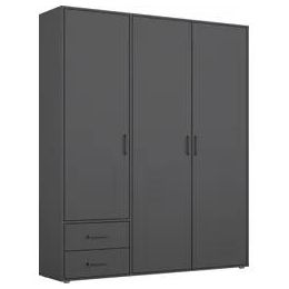 Drehtürenschrank Rauch "Kleiderschrank Schrank Garderobe Wäscheschrank VOYAGER" Schränke Gr. B/H/T: 140cm x 194cm x 53cm, 3 St., grau (graumetallic) moderne Griffe in Graumetallic mit Außenschubkästen MADE IN GERMANY