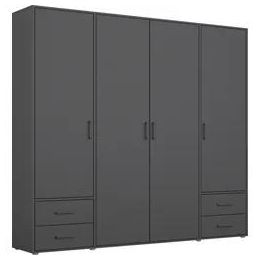 Drehtürenschrank Rauch "Kleiderschrank Schrank Garderobe Wäscheschrank VOYAGER" Schränke Gr. B/H/T: 187 cm x 194 cm x 53 cm, 4 St., grau (graumetallic) moderne Griffe in Graumetallic mit Außenschubkästen MADE IN GERMANY