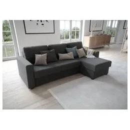 Ecksofa ATLANTIC HOME COLLECTION "Dublin L-Form" Sofas Gr. B/H/T: 234cm x 89cm x 150cm, Struktur, Recamiere beidseitig montierbar, mit Federkern, grau (dunkelgrau) Bettfunktion und Bettkasten, Recamiere links oder rechts montierbar