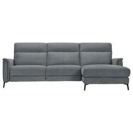 Ecksofa Places of Style "Barano, L-Form, 260cm, in Leder und Webstoff" Sofas Gr. B/H/T: 260cm x 97cm x 93cm, Webstoff, Recamiere rechts, grau (dunkelgrau) elektrische Relaxfunktion, Kopfteilverstellung, mit USB-Anschluss.