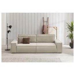 3-Sitzer Home Affaire "SHERWOOD Schlafsofa (257cm) Cord, Samtvelours, Vintage-Lederoptik" Sofas Gr. B/H/T: 257 cm x 85 cm x 106 cm, Samtvelours, beige (cream) Liegefläche ca. 136200cm und Bettkasten.