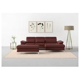 Sit & More Ecksofa SIT & MORE "Cabrio L-Form, mit Sitztiefenverstellung, Arm- und Kopfteilverstellung" Sofas Gr. B/H/T: 295cm x 87cm x 180cm, NaturLEDER, Recamiere rechts, ohne Bettfunktion-ohne Bettkasten, rot (merlot) 2 Nierenkissen, Federkern, optional Bettfunktion und Stauraum