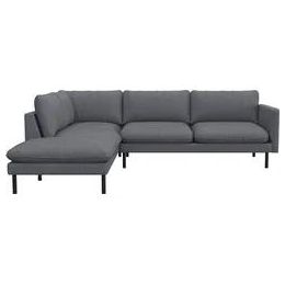 Ecksofa FLEXLUX "Bolzano Designsofa, bequem durch Kaltschaum im Sitz, L-Form" Sofas Gr. B/H/T: 262cm x 61cm x 222cm, Bouclé, lange Ottomane links, blau (navy blau) lose Sitz -& Rückenkissen, hohe Füße