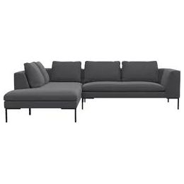 Ecksofa FLEXLUX "Loano, superbequemer Sitzkomfort durch Kaltschaum im Sitz" Sofas Gr. B/H/T: 284cm x 86cm x 230cm, Chenille, lange Ottomane links, grau (dervit grey) modernes Sofa, frei im Raum stellbar, lose Kissen