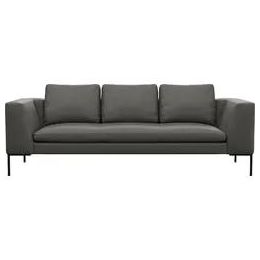 3-Sitzer FLEXLUX "Loano, superbequemer Sitzkomfort durch Kaltschaum im Sitz" Sofas Gr. B/H/T: 238cm x 86cm x 106cm, Echtleder, grau (warm mineral grau) modernes Sofa, frei im Raum stellbar, lose Kissen