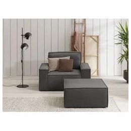 Sessel Home Affaire "SHERWOOD" Gr. Samtvelours, B/H/T: 120cm x 85cm x 166cm, grau (charcoal) Loveseat und Hocker im Set, passend zur Polster-Serie SHERWOOD